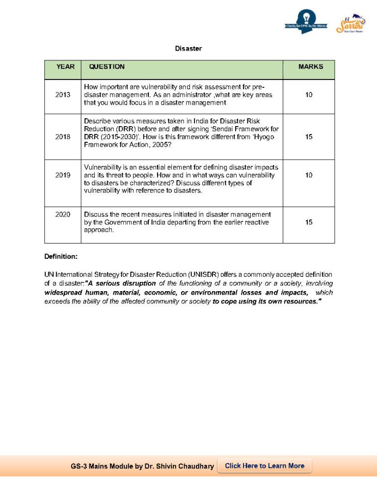 Sarrthi Ias UPSC CSE Mains Disaster Management By Dr. Shivin Chaudhary ...